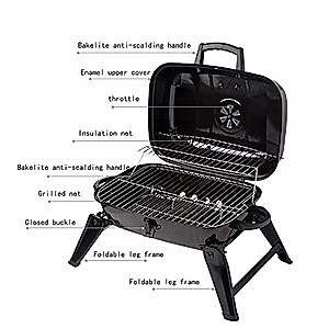 Portable Camping Charcoal Grill, Outdoor Mini BBQ Grills, Picnic Smoker with Lid Folding Tabletop Grills, CE FCC CCC