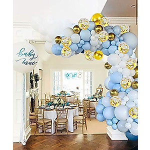 Blue and White Gold Balloons,Blue White Gold Balloon Garland Arch Kit Metallic Chrome God Ballons with Macaroon Blue White Latex Balloons for Wedding Bridal Shower Party Baby Shower Decoration
