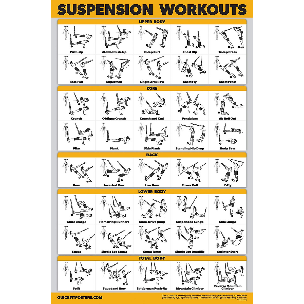 11 Pack - Exercise Poster Set: Dumbbell, Suspension, Kettlebell, Resistance Bands, Stretching, Bodyweight, Barbell, Yoga, Exercise Ball, Muscular System, Medicine Ball (LAMINATED, 18" x 24")