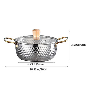 Vaguelly Small Stainless Double Handle Pot Big Pot Ramen Pot Korean Copper Pot Korea Ramen Pot Pan with Lid Korean Ramen Noodle Pot Korean Pot for Ramen Instant Noodle Pot Steel Shin Ramen