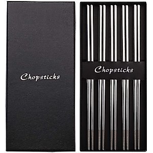 Devico Chopsticks, Metal Chopsticks, 18/10 Stainless Steel Chopstick Set, Reusable, Dishwasher Safe (5 pairs)