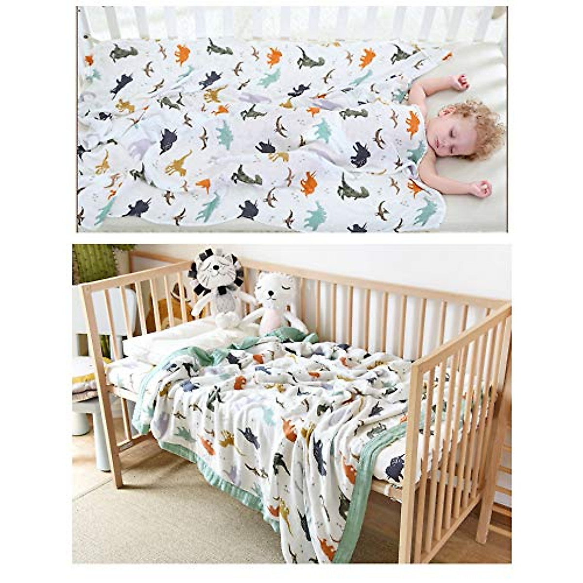 Little Jump Dinosaur Muslin Blanket Baby Quilt - Silky Soft and Breathable Crib Blanket for Daycare - Large 47" x 47" - 2 Layers Toddler Summer Blankets for Boys (Dinosaur)