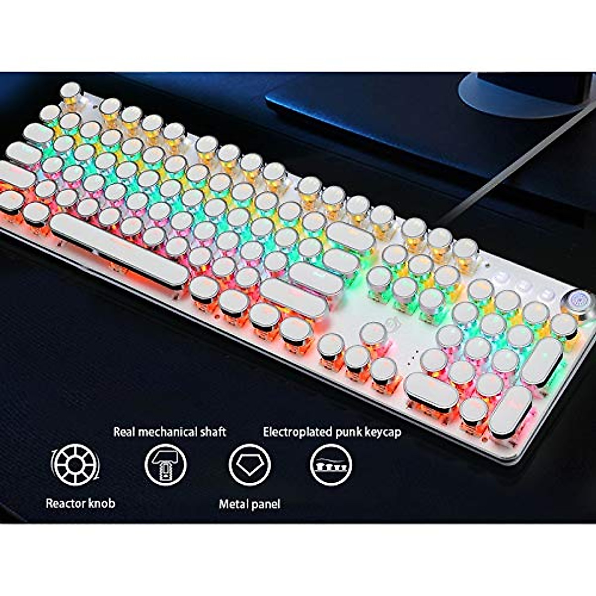 LANOA Gaming Mechanical Keyboard, Metal Panel,LED Backlit,USB Wired,Typewriter-Style Round Keycaps,for Laptop Desktop PC Black