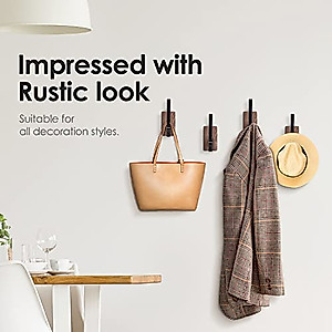 ACMETOP Coat Hooks Wall Mounted, Walnut Wood Wall Hooks for Hanging, 4 Pack Heavy Duty Double Towel Hat Hooks Rack, Rustic Decorative Hooks for Hanging Coats, Towels, Keys, Bags, Robes