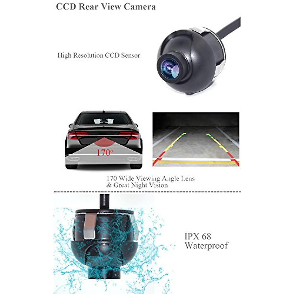 Auto Wayfeng WF® Universal Car Front/Side View Camera 360 Degrees Adjustable HD Color Night Vision for Parking Monitor DVD (Non-Mirror + No Parking Guideline)