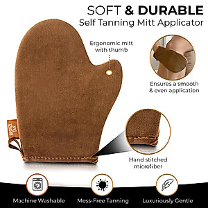 Bronze Tan Self Tanning Mitt Applicator With Thumb - Self Tanner Mitt for Application of Self Tanning Mousse or Lotion - Machine Washable And Reusable Ultra Soft Tanning Glove For Self Tan