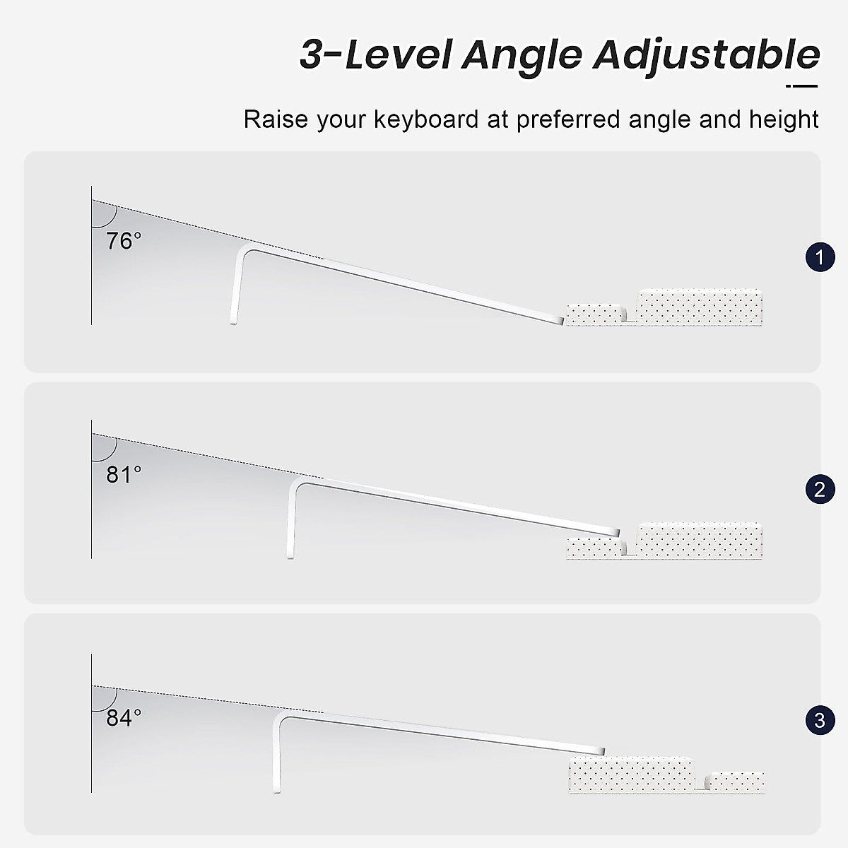 Acrylic Computer Keyboard Stand with Wrist Rest & Storage Tray - Yikola 3-Level Angle Adjustable Keyboard Riser for Desk Dry Erase Board Buddy, Ergonomic Tilted Keyboard Holder for Comfortable Typing