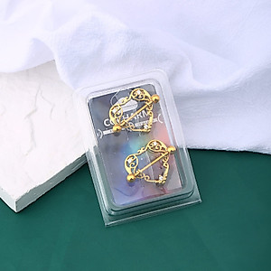 COCHARM 2pcs Heart Nipple Rings Gold for Women 14G Surgical Steel Nipple Piercing Nipple Shield CZ Nipple Barbell