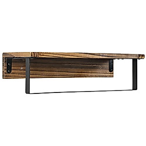 MyGift Wall Mounted Rustic Solid Burnt Wood Hand Towel Rack with Bathroom Accessories Storage Display Shelf