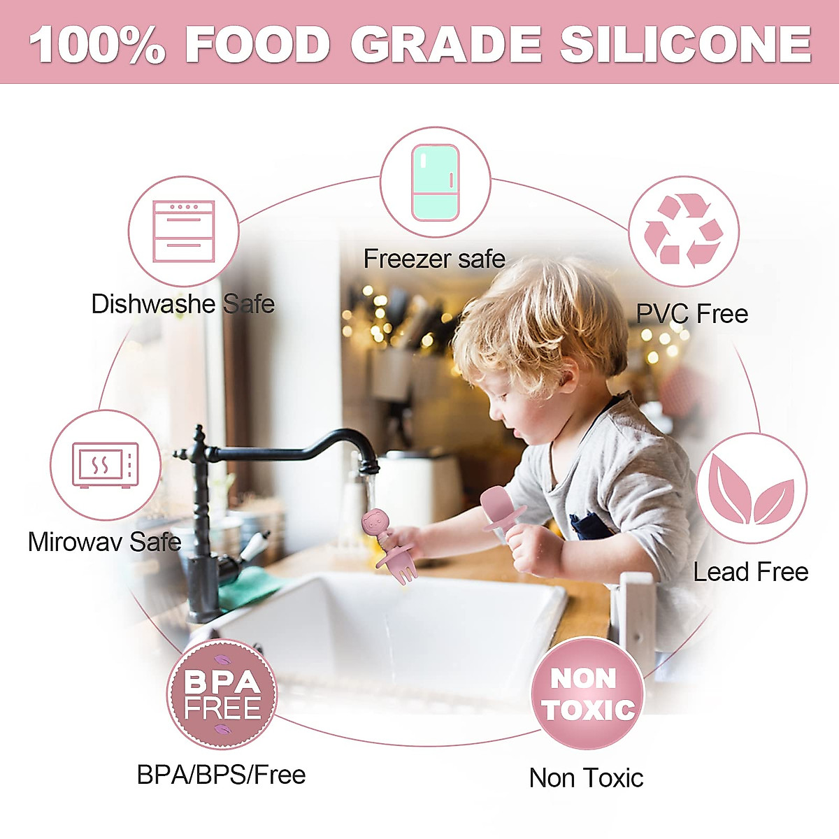 X-Innovatech Silicone Baby Utensils and Small Cup Bpa Free Baby Led Weaning Baby Spoon, Fork and Training Cup for 6 Months and up Anti Choke Baby Self Feeding Supplies（Deep red）