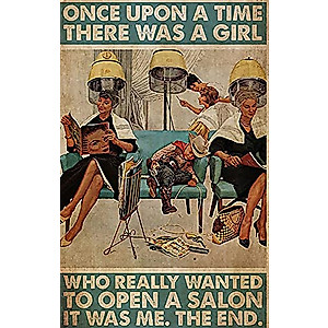 Vintage Tin Poster Woman Opens A Salon, Hair Salon, Hairdresser, Hairstylist, Hairdresser Metal Tin Sign 8x12 Inch Retro Art Home Bar Restaurant Garage Cafe Gas Shop Wall Decor Metal Plaque New