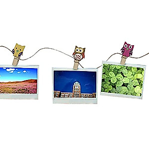 ARTIBETTER 10pcs Cartoon Wooden Clothespins with Jute Twine Cute Owl Shape Photo Holders Peg Pin Pictures Strings Clamp Album Postcard Note Paper Hanging Clips