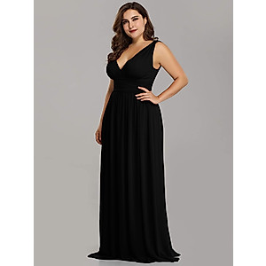 Ever-Pretty Women's Plus Size V-Neck Pleated Chiffon Maxi Semi-Formal Dress Bridesmaid Dresses Black US18
