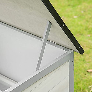 PawHut Elevated Wooden Rabbit Hutch, Indoor/Outdoor Bunny Cage with Hinged Asphalt Roof and Removable Tray for Guinea Pig, Grey