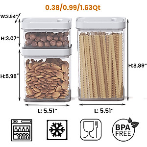 vacane Pump-Lock Airtight Food Storage with Detachable Lids, 0.38/0.99/1.63Qt Plastic Cereal Containers, Stackable Kitchen Storage Containers Set for Flour Snack Sugar Coffee, Dishwasher Safe