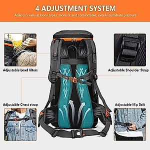 Unineovo 60L Lightweight Hiking Backpack with Rain Cover, Outdoor Sport Waterproof Travel Daypack for Climbing Camping Touring (Black)