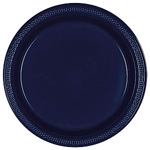 True Navy Blue Round Disposable Plastic Plates - 7" (Pack Of 50) - Sturdy Dinnerware For Parties, Events & Everyday Use
