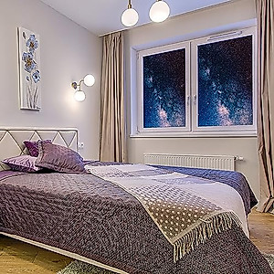 IOACIY Privacy Window Film Frosted Glass Sticker for Home Office Static Anti-UV Window Paper Decorative Window Covering for Bathroom (Universe Outer Space Starry Sky Red Blue-225, 17.7" x 23.6")