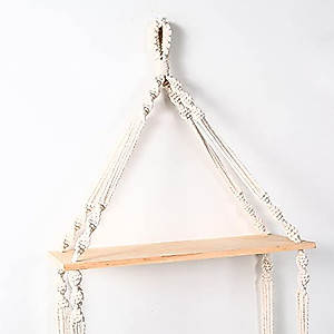 levylisa Macrame Wall Hanging Shelf 2 Tier Boho Shelves Organizer Hanger Floating Shelve for Kitchen, Bathroom, Home Storage, Floating Indoor Plant Wall Shelf