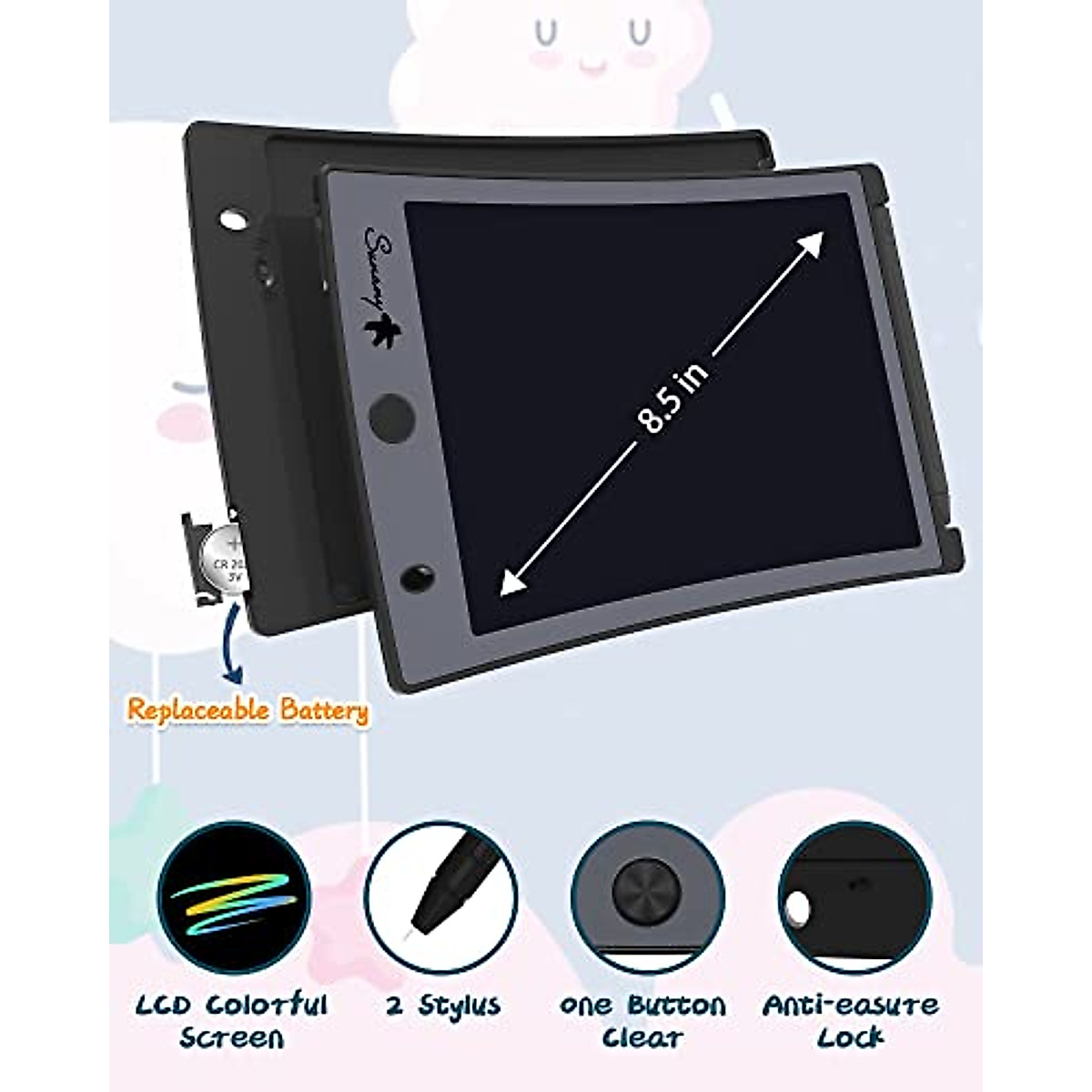 LCD Writing Tablet,Electronic Writing &Drawing Board Doodle Board,Sunany 8.5" Handwriting Paper Drawing Tablet Gift for Kids and Adults at Home,School and Office (Black)