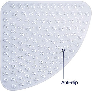 Tranquil Beauty Curved Blue Shower Mat 53x53cm/21x21in |Non-Slip, Machine-Washable Quadrant Bath Mat for Walk in Shower Tray | Shower Mats Non-Slip Suction Cups for Kids & Elderly
