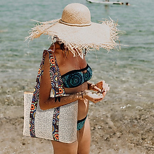 QTKJ Straw Bag, Beach Bags for Women, Soft Woven Beach Tote Canvas Shoulder Strap, Handmade Rattan Handbag for Vacation, Travel and Daily (color)