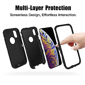 AICase iPhone X/XS Case, 3 in 1 Scratch Resistant, Drop Proof Heavy Duty Soft TPU+ Hard PC Hybrid Truly Shockproof Armor Protective for iPhone X (Black)