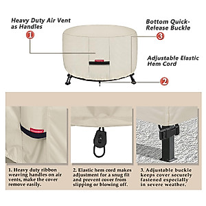 Porch Shield Fire Pit Cover - Waterproof 600D Heavy Duty Fade Resistant Round Patio Fire Bowl Cover Beige - 36 inch