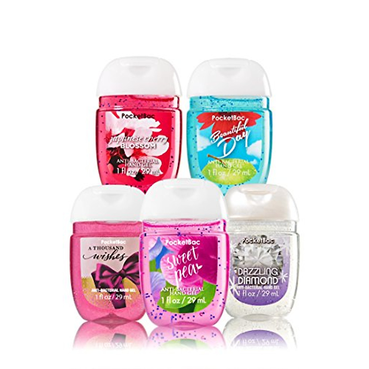 Bath and Body Works Anti-Bacterial Hand Gel 5-Pack PocketBac Sanitizers, Assorted Scents, 1 fl oz each