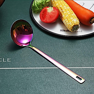 HOMQUEN Ladle, Stainless Steel Kitchen Ladle with Titainium Rainbow Plating, Soup Ladle, Cooking Ladle, Metal Soup Spoon for Cooking, Dishwasher Safe