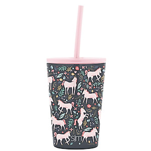 Simple Modern Toddler Cup with Lid and Silicone Straw | Kids Water Bottle Tumbler Insulated Stainless Steel Thermos | Classic Collection | 12oz, Unicorn Fields