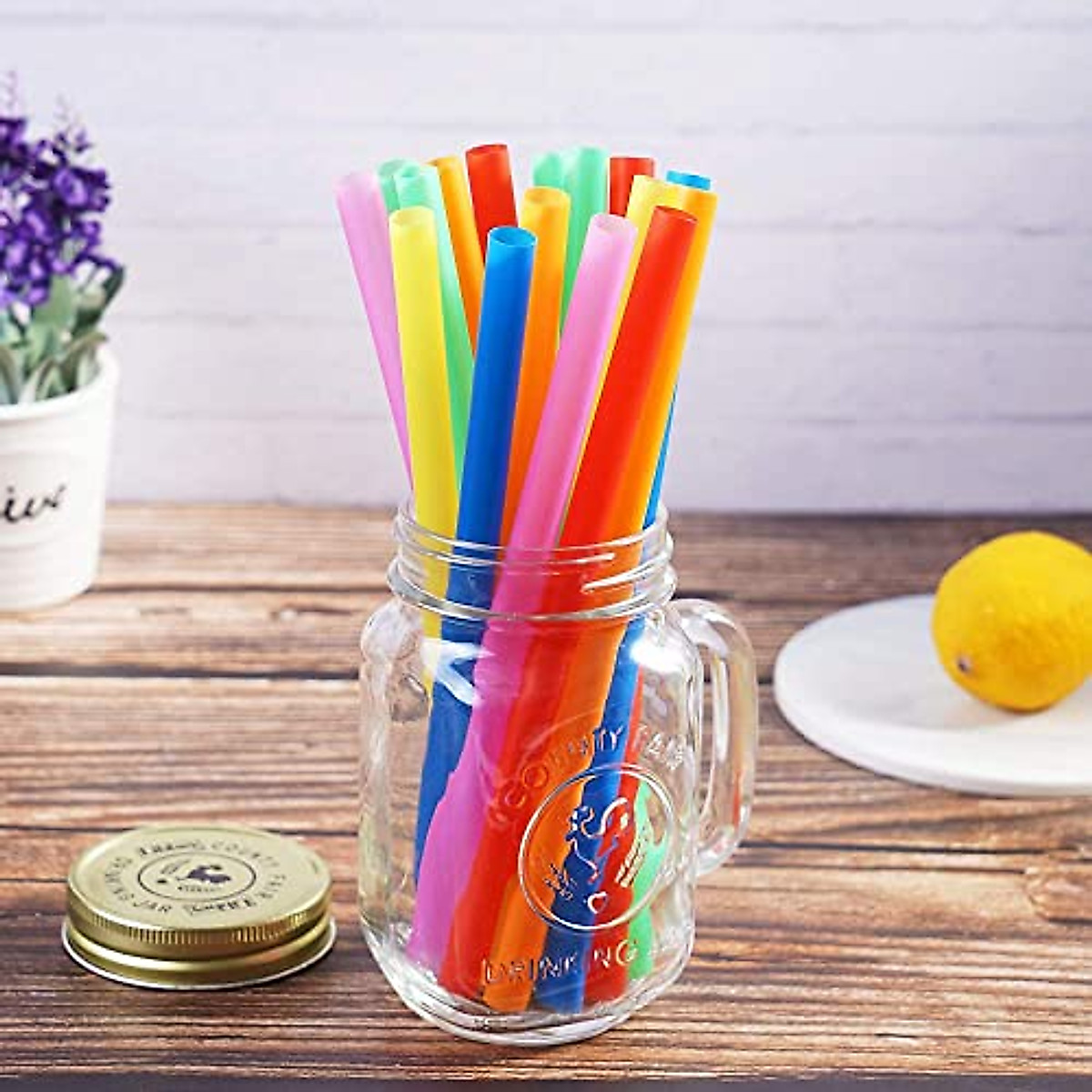 100 Pcs Jumbo Smoothie Straws,Colorful Disposable Wide-mouthed Large Straw.