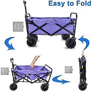 KOHARA Folding Wagon Cart Collapsible Outdoor Utility Wagon Heavy Duty Beach Wagon with 4 Wheels and Steel Brakes,Trolley,Foldable Pull Wagon Hand Transport Cart Collapsible