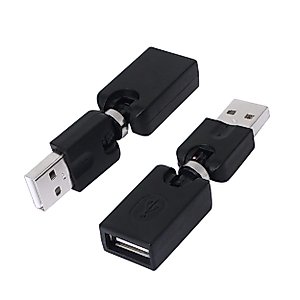CERRXIAN Rotating and Swivel Twist USB 2.0 Type A Male to Type A Female 360 Degree Rotation Adjustable Right Angle Extension Adapter Convertor (2-Pack,AM-FM)
