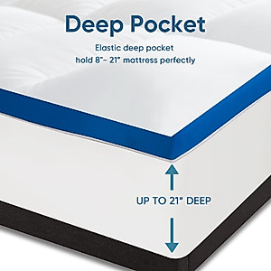 Mattress Topper Cal King Size, CYMULA Cooling Mattress Pad Cover for Bed Back Pain, Extra Thick Pillow top Down Alternative Overfilled Plush with 8-21 Inch Deep Pocket - 72"x84" White