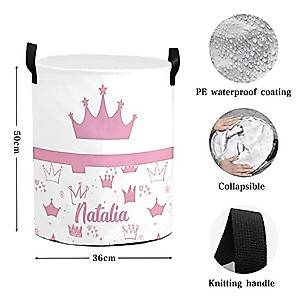 Yeshop Crown Pink Princess Personalized Laundry Basket Clothes Hamper with Handles Waterproof,Collapsible Laundry Storage Baskets for Bathroom,Bedroom Decorative 19.7inHx14.2inD