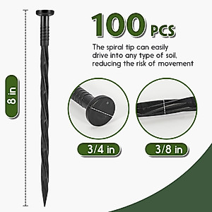 Garaook Landscape Edging Stakes, 100 Pcs 8" Plastic Garden Spikes, Spiral Nylon Anchoring Spikes for Paver Edging, Weed Barriers, Artificial Turf, Tent, Grass Pathway and More, Black