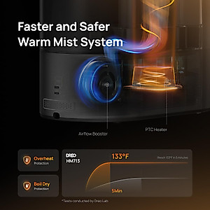 Dreo 6L Humidifier Large Room, Warm & Cool Mist Humidifiers for Bedroom, 60H Runtime, 12H Timer, Top Fill, Oil Diffuser, Humidity Indicator Light, Baby, Plants, Easy Clean, HM713