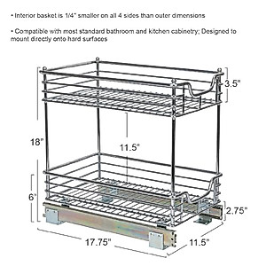 Household Essentials Glidez Chrome-Plated Steel 2-Tier Sliding Under Sink Cabinet Organizer, Chrome