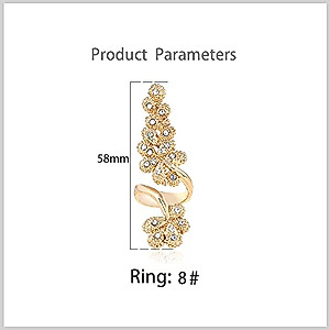 Big Twisted Leaf Flower Statement Ring for Women Girls Gold Plated CZ Open Band Adjustable Expandable Knuckle Rings Comfort Fit Retro Bohemian Bollywood Mother's Day Christmas Jewelry Gift