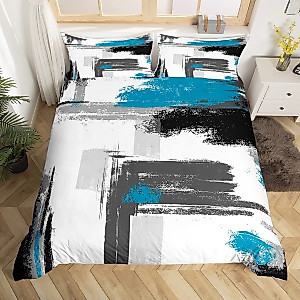 Feelyou Abstract Comforter Cover Set Modern Abstract Art Bedding Set for Boys Girls Children White Grey Blue Pattern Bedding Duvet Cover Set Room Decor King Size Bedspread Cover 3Pcs