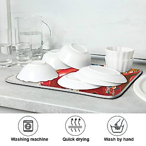 Kcldeci Sunflower Truck Spring Dish Drying Mat for Kitchen 18x24 inch Spring Summer Kitchen Drying Pad Dish Drainer Rack Mat Dish Mat For Kitchen Counter