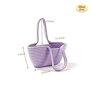 Women's Retro Mini Size Straw Handbags Woven Cotton Crohest Basket Purse Tote Bags by Handmade Girls purse Toddlers Handbag