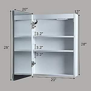 FCH 20 Inch Bathroom Wall Cabinet with Dimmable LED Mirror, Anti-Fog LED Lighted Mirror Medicine Cabinet Over The Toilet Storage with 2 Outlets 2 USB Ports Inside and Outside Mirror Single Door