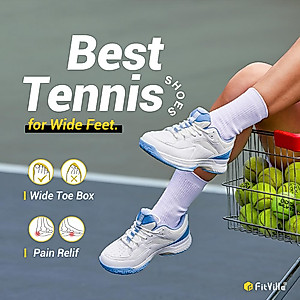 FitVille Wide Pickleball Shoes for Women Tennis Court Shoes with Arch Support for Flat Feet (9 Wide, Sky Blue)