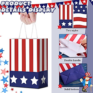 16 Pieces Patriotic Gift Bags with Handle with 18 Pcs Tissue Paper 4th of July Gift Bags American Flag USA Gift Bags for Veterans Day Memorial Day Independence Day Party (Cute Style)