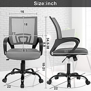 Office Chair Desk Chair Computer Chair Ergonomic Mid Back Mesh Chair with Lumbar Support & Armrest Modern Adjustable Height Swivel Task Executive Chair for Women Men Adult, Grey
