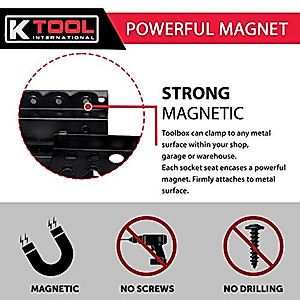 K Tool International 72465 MagClip Multi-Function Adjustable Tool Holder for Garages, Repair Shops, and DIY, 20"L x 4.75"W x 5"D, Stores up to 71 Tools, 15 lbs. Capacity, Alloy Steel, Black
