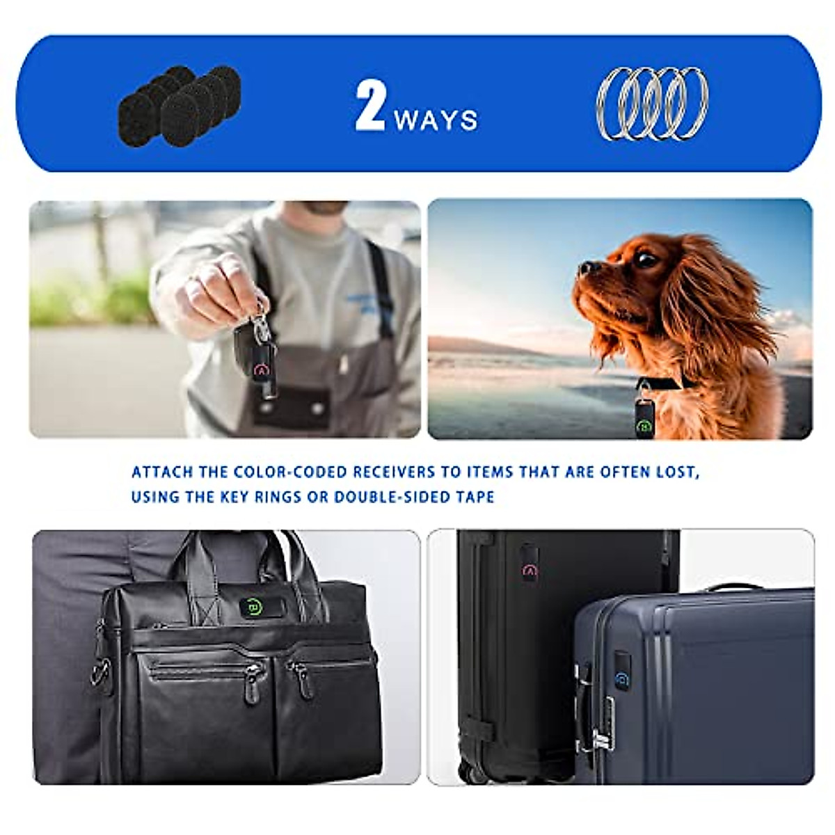 Key Finder with Thinner Receivers & Advanced Fabric Remote, SIMJAR 80dB+ RF Item Locator with 131ft Working Range, 1 RF Transmitter & 4 Receivers