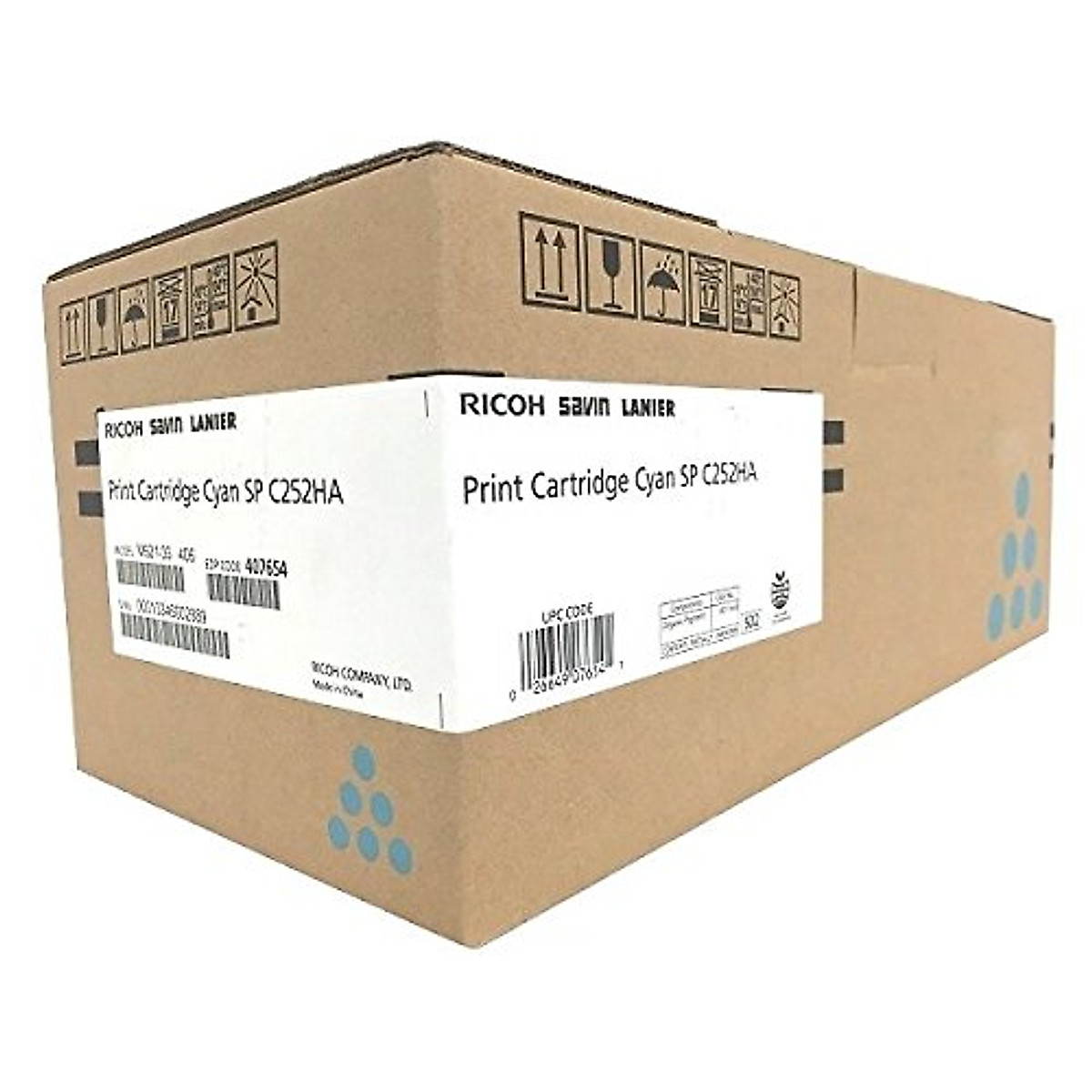 Ricoh 407654 Genuine Cyan Toner Cartridge, 6000 Page Yield Print Cartridge for SP C252